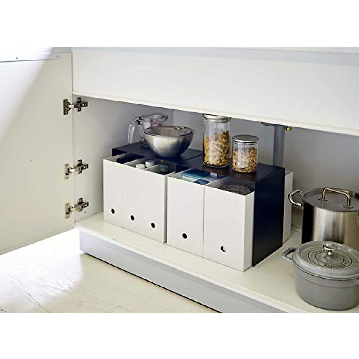 Yamazaki Home Cabinet Storage Organizer | Set of 2 | Kitchen Pantry | Steel | Riser, One Size, Black