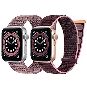 KRISVI 2 Pack Nylon Sport Loop Compatible with Apple Watch Band 44mm 40mm 42mm 38mm, Solo Loop Woven Wristband for Women Men Compatible with iWatch Series 7/6/5/4/3/2/1 SE, Purple/Plum