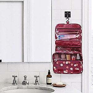 Aosivm Hanging toiletry bag for Women,makeup travel bag,with Jewelry Organizer Compartment,Large Cosmetic Bag Travel Organizer for Bathroom Shower Accessories (Wine red, Large)