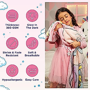 GLOWING SNUGGLES Princess Unicorn Glow in The Dark Blanket for Girls - Unicorn Princess Birthday Halloween Thanksgiving for Girls; Unicorn Princess Toys; Cute Soft Room Decor