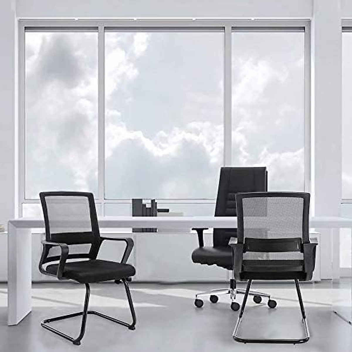 10 Pack Office Guest Chairs & Reception Chairs, Set of 10 Heavy Duty Mesh Fabric Waiting Room Chairs Meeting Room Guest Chairs with Sled Base, Black