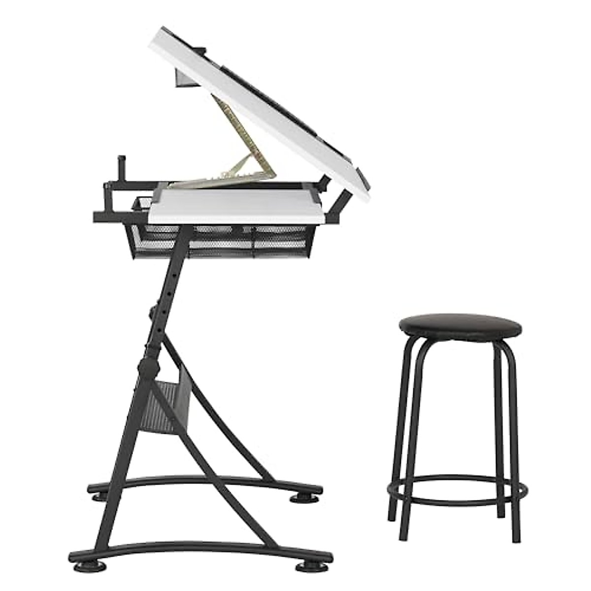 Fusion Drafting Table with Stool, Height Adjustable Desk with Tilt Top, Charcoal / White
