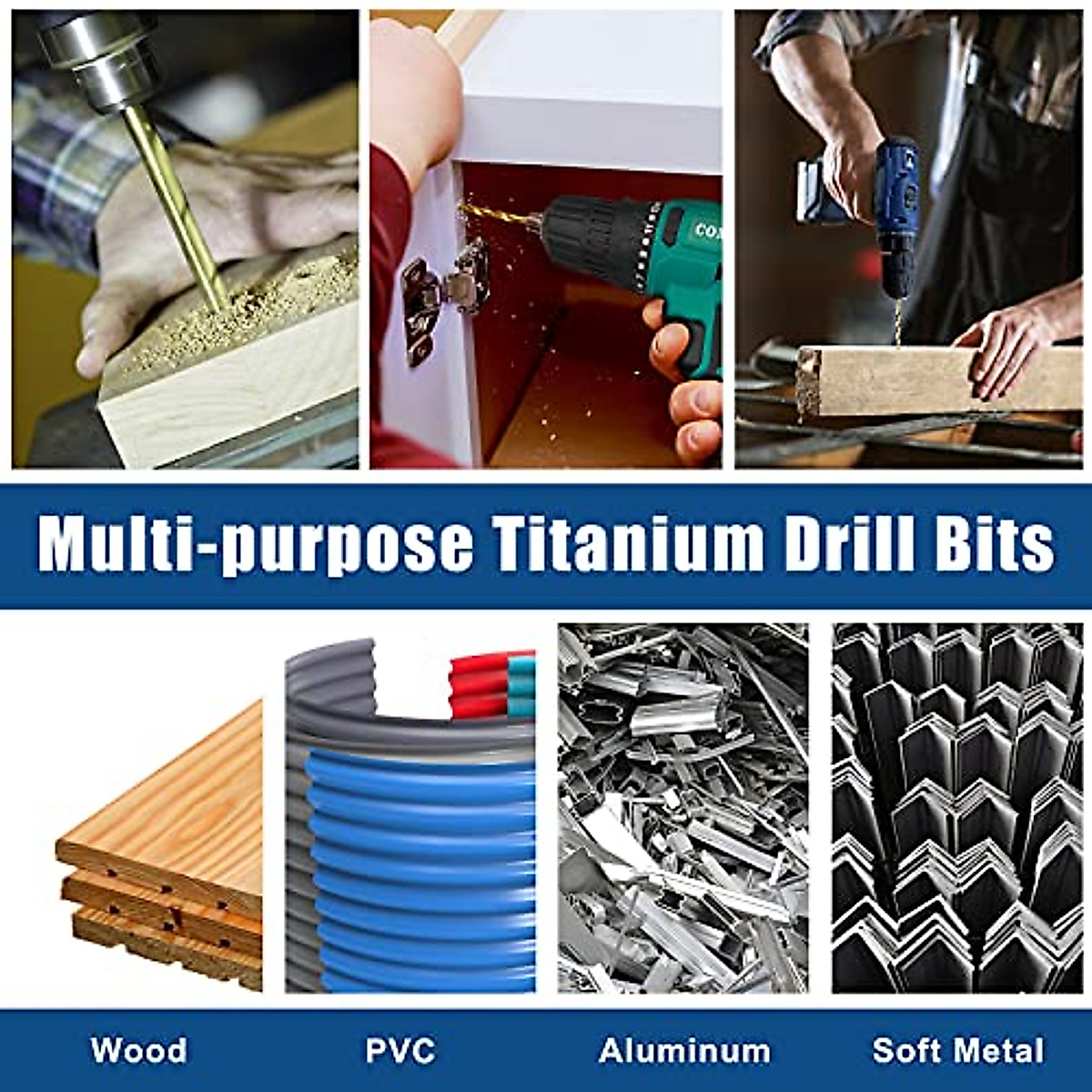 COMOWARE Titanium Impact Drill Bit Set - 30 Pcs Hex Shank HSS, Quick Change Design, 1/16"-1/2"