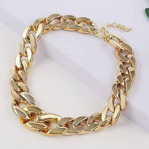 Wiwpar Chunky Choker Necklace Gold Cuban Link Chain Necklace Punk Paperclip Chain Choker Necklace for Women Girls (Style 1)