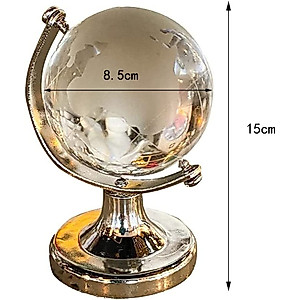 4every Mini World Globe Crystal Glass Clear Paperweight Desk Office Home Decor Wedding Favor Crafts Ornaments Gifts, Miniature Ball Sphere Display, Round Earth(Ball Diameter 8.5cm)