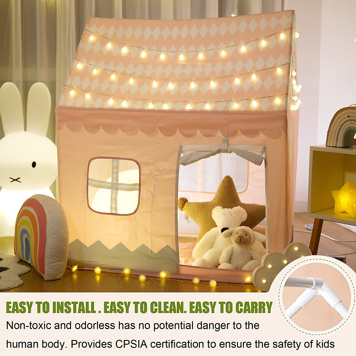 Girl Tents Indoor Playhouses,Kids Playhouse with 3 Windows,Indoor Playhouse,Toys for 1,2,3,4,5,6-Year-Old Girls,Light and Easy to Assembly and Easy to Wash- Best Birthday Gift -39"×27"×42"