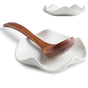Cormomu Spoon Rest for Stove Top, 5.2" Ceramic Spoon Holder for Kitchen Countertop, Coffee Spoon Rest, Large Cooking Spatula Holder for Spoons, Ladles or Tongs, Housewarming Gifts, White