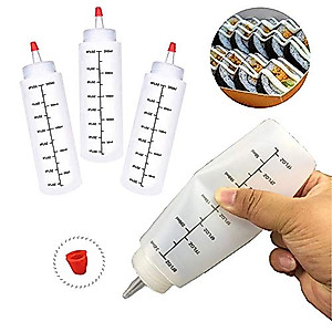 12 Pack 8oz/240ml Plastic Squeeze Bottles,Scale Plastic Squirt Bottle,Polyethylene Durable Plastic with Red Tip Cap and Black Scale for Ketchup,Sauces,Syrup,Dressings,BBQ,Crafts and More