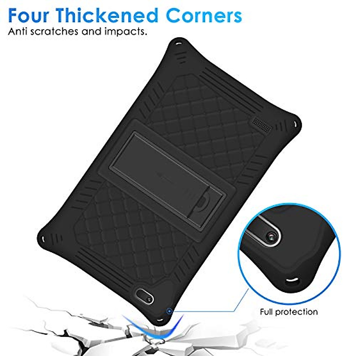 DETUOSI Silicone Case for Samsung Galaxy Tab A 8.0 2019, SM-T290/T295 Multi-Angle Stand Case with Shoulder Strap & Stylus Pen, Soft Lightweight Cover for TCL TAB 8 LE, Black