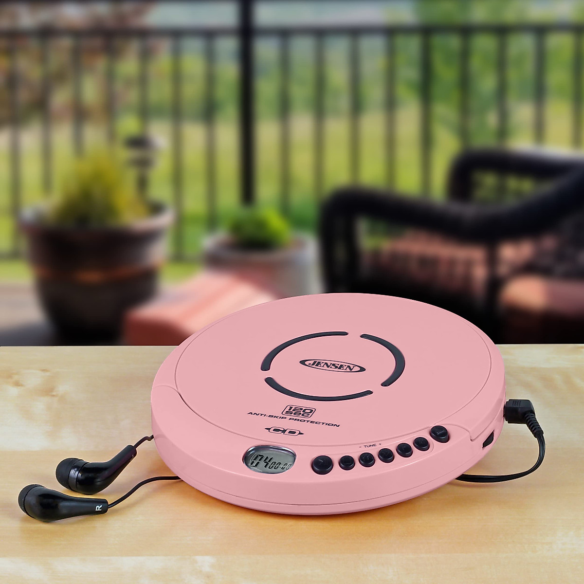 Jensen Portable CD-120 Portable Personal CD Player Compact 120 SEC Anti-Skip CD Player – Lightweight & Shockproof Music Disc Player & FM Radio Pro Sport-Earbuds for Kids & Adults (Pink)