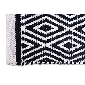 Ramanta Home 100% Cotton Diamond Rug 21x34 Hand Woven Reversible Washable Rug - Black,Farmhouse Bathroom Rugs,Entry Rugs,Rugs for Living Room,Rag Rug,Kitchen Rug Cotton,Machine Washable Rug,Woven Rug