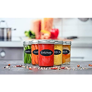 8oz Glass Mason Jars with lids Set of 6 - wide mouth - Airtight Band + Marker & Labels - Canning Jars with Lids, Ideal for candle jars, Spice Jars, Wedding Favors, Meal Prep, Jelly Jar, Jam, Honey,