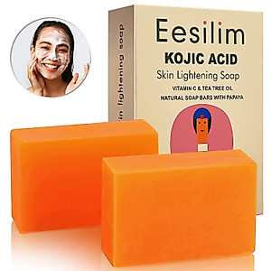 Eesilim Kojic Acid Soap (2 Pack x 65G Turmeric Bars) Dark Spot Remover & Scars- Retiol,Vitamic C，Hyaluronic Acid（Citrus）