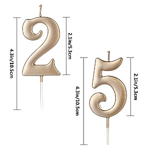 Champagne Gold 25th & 52nd Number Birthday Candles for Cake Topper, Number 52 25 Glitter Premium Candle Party Anniversary Celebration Decoration for Kids Women or Men