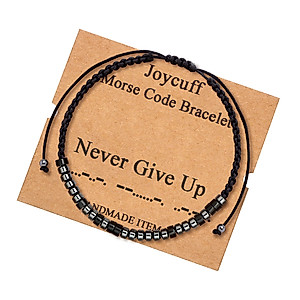 JoycuFF Inspirational Gifts Morse Code Bracelets for Women Men Motivational Encouragement Graduation Gifts for Daughter Niece Coworkers Friends Handmade Bead Jewelry Never Give Up