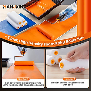HANJKINZ Paint Roller Kit, 12 Pcs 6 Inch Small Paint Roller Kit with High-Density Foam Paint Roller, Paint Tray, Paint Tray Liner, Roller Frame, Mini Paint Roller for Painting Wall, Door, Cabinet