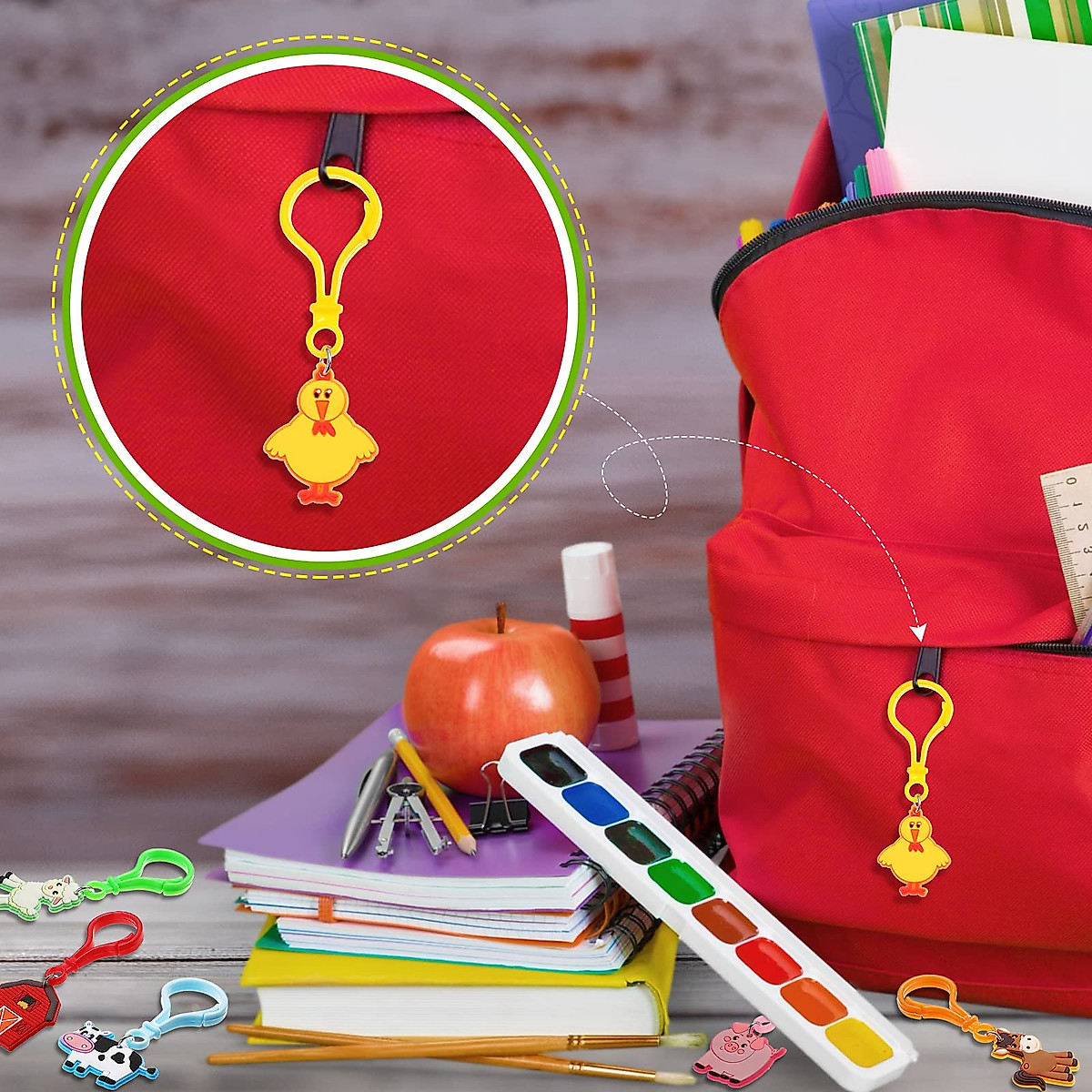 Jadive 24 Pcs Farm Barnyard Party Supplies Keychains Kids Birthday Favors Cute Animal Ornament Toy Pendant for Christmas Boy Girl Gift Souvenirs Reward Treat Goodie Bag Fillers