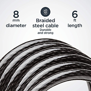 Schwinn Bike Key Lock in Braided Steel Cable, 2 Keys Included, 6 feet x 8mm Anti Theft Bicycle Lock, Security Level 1