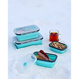Set of 4 Collapsible Foldable Silicone Food Storage Container With BPA Free, Leftover Meal Box With Airtight Plastic Lids For Kitchen (Blue)