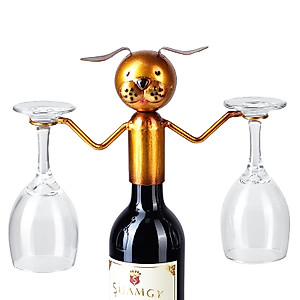 Drincarier Dog Decor Wine Glass and Bottle Holder Tabletop Wine Racks Shelf Metal Home Decor Wine Decor,Hold 1 Wine Bottle and 2 Glasses (Dog Wine Glass Holder)………