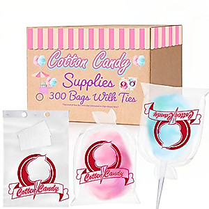 Cotton Candy Bags, Cotton Candy Supplies, Cotton Candy Bags With Ties, 11 1/2" x 18 1/2" Printed, Clear .80 mil plastic, Paperboard Header, Easy Tear Off (300 Bags)