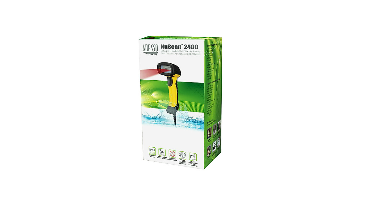 ADESSO NuScan 2400U Waterproof 1D Barcode Scanner for Industrial Use