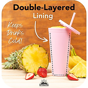 STRATA CUPS Classic Tumblers with Lids and Straws (8 pack) - 22oz Matte Pastel Colored Acrylic Tumblers with Lids and Straws, Double Wall Tumbler Bulk, Reusable Cup with Straw Cleaner (Pink)