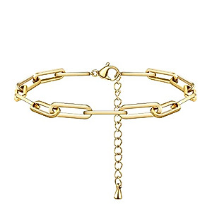 Gold Initial Bracelets for Women, Dainty 14K Gold Filled Layered Paperclip Chain Letter Initial Bracelet 26 Alphabet Disc Charm Bracelet Jewelry Gifts for Women-C