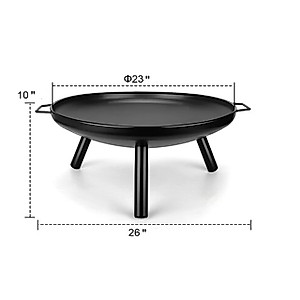 Cuisiland Wood Burning Fire Pit: 24-inch Outdoor Patio Fire Pits Bowl with 3 Legs