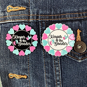 Arturbo Keeper of the Gender Reveal Button Badges Baby Feet Hearts Enamel Lapel Pins Brooch for Baby Shower Gender Reveal Party Favors Gifts Decoration