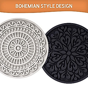 8 Pcs Boho Coasters for Drinks, Silicone Coasters with Holder, Boho Style Grooved Pattern, Tabletop Protection Coasters for Outdoor, Indoor, Coffee Table, Kitchen, Office, Bar, Heat Resistant