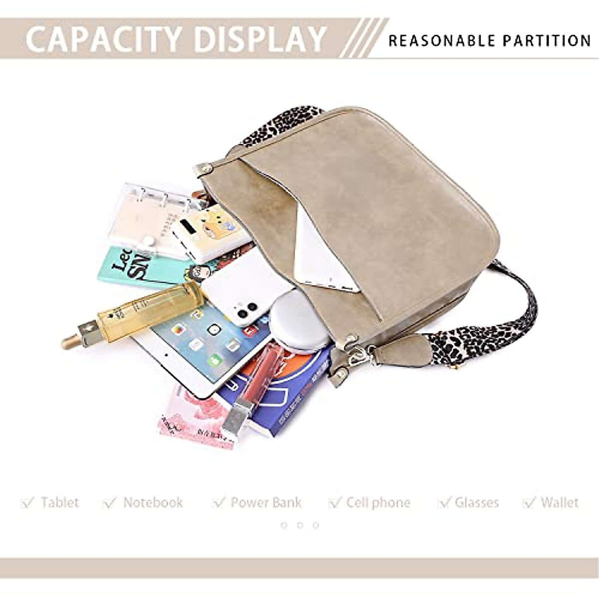 Emprier Women's Vegan Leather Crossbody Bags with Leopard Guitar Strap Bucket Crossbody Purse Fashion Shoulder Bag