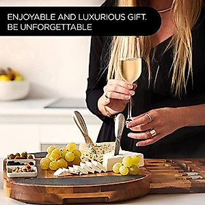 Premium Oval Charcuterie Board Cheese Board Set: Acacia Wood, Stainless Steel Knives - Christmas Gifts for Women, House Warming Gifts Ideas, New Home, Wedding Gifts for Couple, Bridal Shower