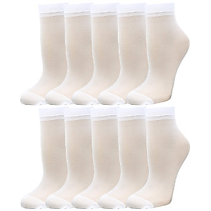 10 Pairs Women's Soft Ankle High Sheer Socks Hosiery (10Pairs White)