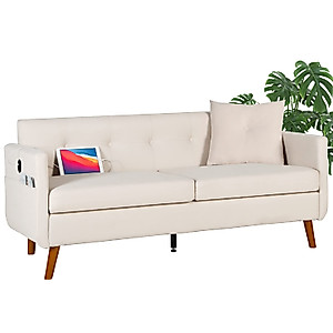 TYBOATLE 65 inch Loveseat Sofa w/ 2 USB Charging Ports, Modern Fabric Upholstered Couches w/Button Tufted Seat Cushion, 2 Seater Couches for Living Room, Apartment, Bedroom (Cream Beige)