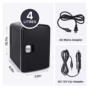 Living Enrichment Mini Fridge 4 Liter 6 Can Skincare Fridge, AC 120V DC 12V Portable Small Refrigerator Cooler and Warmer for Skincare, Foods, Medications, Bedroom, Travel and Car - Black