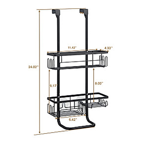 SunnyPoint Classic Metal Bathroom Shower Caddy, Over Door Hanging Storage Organizer Basket (Standard, Black)