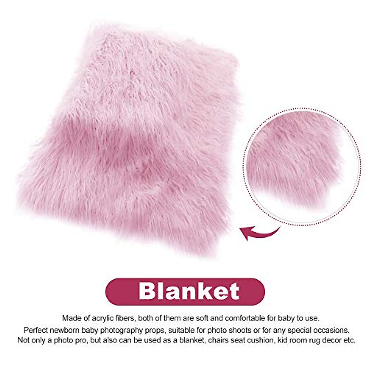 CALIDAKA Baby Photo Props Blanket,Newborn Faux Fur Photography Basket Stuffer Rug,Beanbag Background Backdrop Mat (Pink)