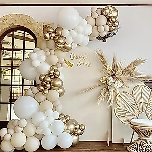 RUBFAC 138pcs Sand White Balloons Different Sizes 18 12 10 5 Inches for Garland Arch, Premium White Latex Balloons for Birthday Party Graduation Wedding Anniversary Baby Shower Party Decoration