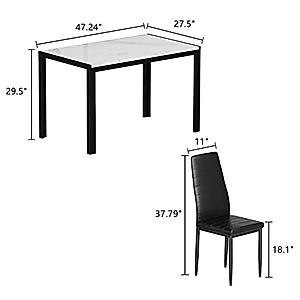 DKLGG 5 Piece Dining Room Table Set, Modern Kitchen Table Set for 4, Faux Marble Dinner Table with 4 Dining Chairs, Dining Table Sets for 4 Home Furniture for Small Spaces, Dining Room