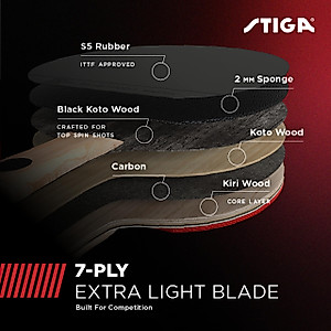 STIGA Pro Carbon Performance-Level Table Tennis Racket with Carbon Technology for Tournament Play - Red and Blue Colors
