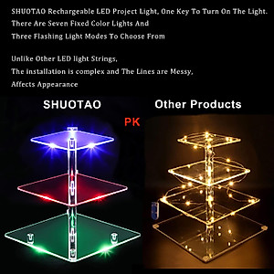 2 Set - 3 Tiers LED Acrylic Cupcake Stand, Rechargeable Clear Dessert Display Stand Cupcake Tower for Christmas, Weddings, Anniversaries, Baby Showers, Birthday Parties