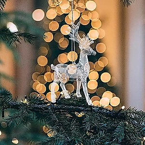Sewroro 2pcs Christmas Reindeer Ornaments Acrylic Reindeer Deer Figurine Glass Collection Ornament Statue Animal Collectible Standing Christmas Table Centerpiece Home Decoration