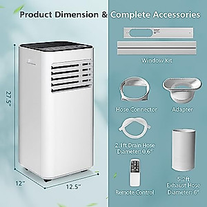 GOFLAME 8000BTU Portable Air Conditioner, AC Cooling Unit with Fan & Dehumidifier, 24H Timer, LED Display, Remote Control, Cool Rooms up to 350 Sq.Ft, Freestanding AC for Living Room (White-8000BTU)