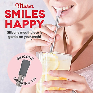 DASH Super Straw - Stainless Steel Magnetic Reusable Straw with Carrying Case and Cleaning Brush Included, 2-Pack - Grey/Rose, 9.5 Inches (DMSS002)