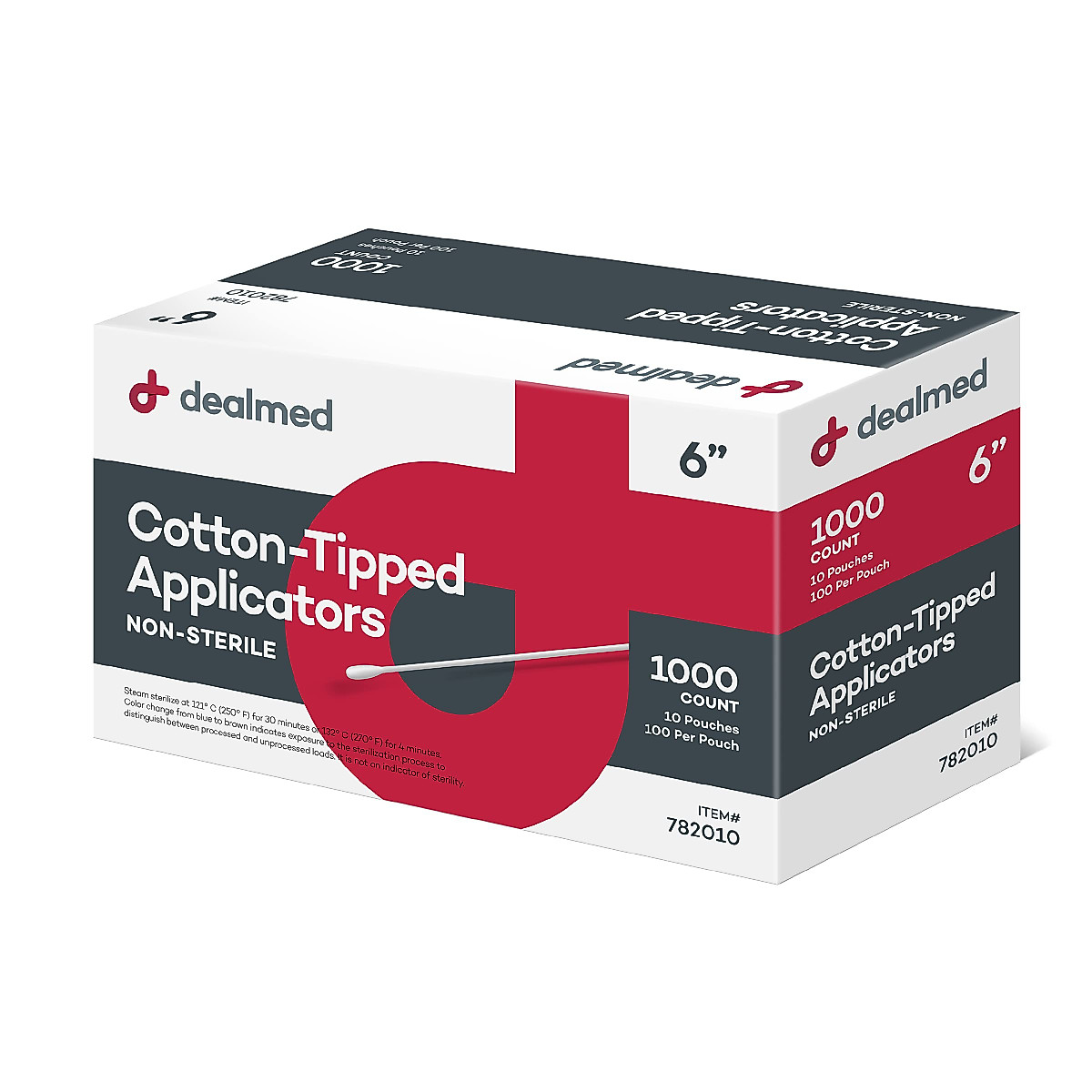 Dealmed 6" Cotton-Tipped Wood Applicators – 1,000 Non-Sterile Cotton-Tipped Applicators, 100 Applicators Per Pouch, Ideal for Application of Medication, Cleaning Skin, Arts and Crafts and More