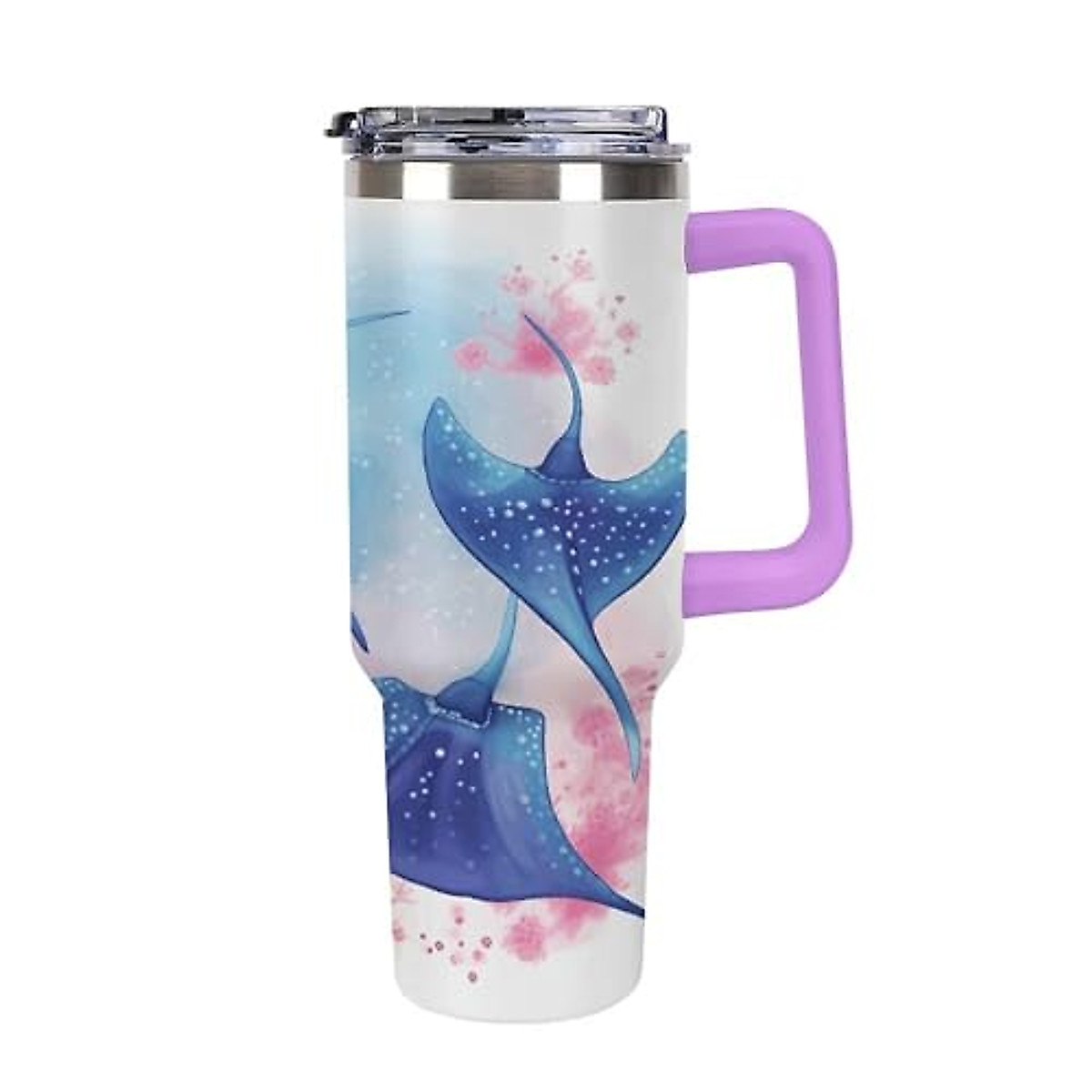 WYUSPGK 40oz Stainless Steel Car Mug, Sea Animals Stingrays Print Travel Mug, Double-Wall Insulated with Straw, Perfect for Car, Office, Outdoor