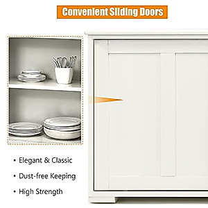 Costzon Kitchen Sideboard, Antique Stackable Storage Cabinet with Height Adjustable Shelf,Sliding Door,Wooden Cupboard Server Buffet Console Table for Home Dining Room Entryway (Cream White)