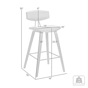 Armen Living Fox 25.5" Counter Height Grey Faux Leather and Walnut Wood Mid-Century Modern Bar Stool