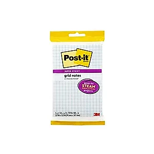 Post-it Super Sticky Notes, 4 in x 6 in, 2 Pads, 2x the Sticking Power, White with Blue Grid Lines, Recyclable (4621-2SSGRID)